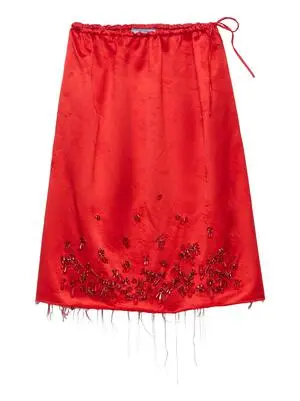 Prada Satin Skirt With Embroidery - Red