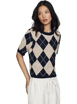 Sanctuary Sanctuary Argyle Short Sleeve Sweater Neutral Pattern