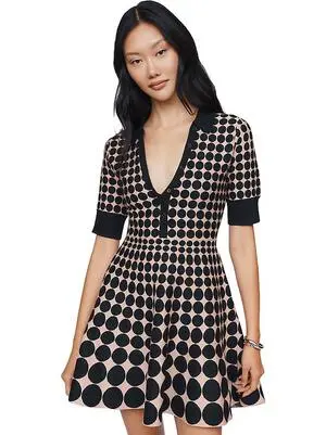 Maeve Polo Knit Mi Dress - Black Dot