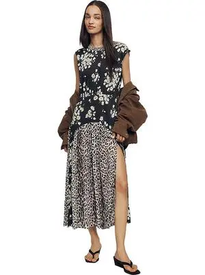 Rixo Coralie Mixed Prt Midi Dress - Black Pattern