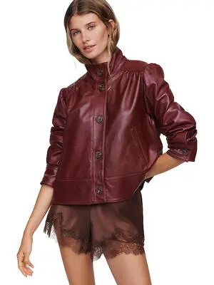 Anthropologie By Anthropologie Leather Swing Jacket Wine