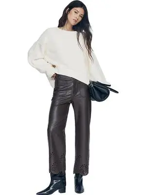 Maeve Cutout Faux-leather Cropped Trousers Pants - Brown