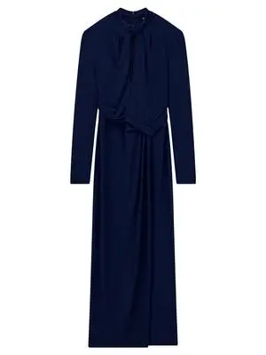 Giorgio Armani Long-sleeved Viscose Jersey Dress With Front Knot - Blue