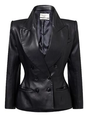MATIERES FECALES Brigitte Double-breasted Leather Blazer 10