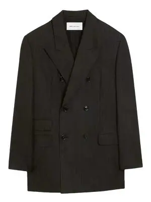 AMI Paris Double-breasted Striped Wool Blazer - Grey