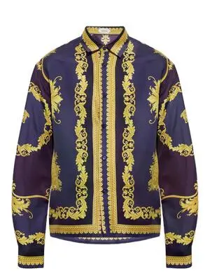 Versace Barocco-print Silk Shirt - Blue