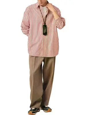 AMI Paris Large Striped Shirt With Embossed De Coeur - Red