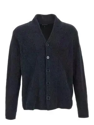 Emporio Armani Ribbed Virgin Wool-blend Cardigan - Blue