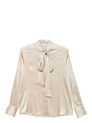MAZZARELLI Pussy-bow Satin Blouse - Neutrals