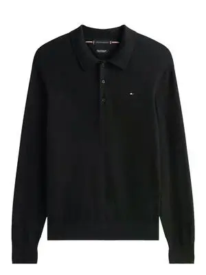 Tommy Hilfiger Logo-embroidered Long-sleeve Polo Shirt - Black