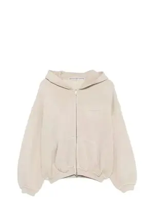 Alexander Wang Logo-print Zip-up Hoodie - Neutrals