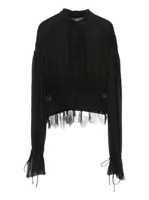 Isabel Benenato Lace-trimmed Button-up Blouse - Black