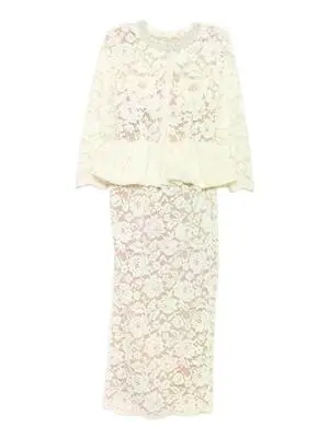 SELF-PORTRAIT Floral-lace Peplum Dress - Neutrals