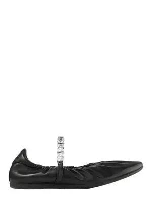 JIMMY CHOO Jade Soft Nappa Leather Ballerina Flats With Crystal Strap - Black