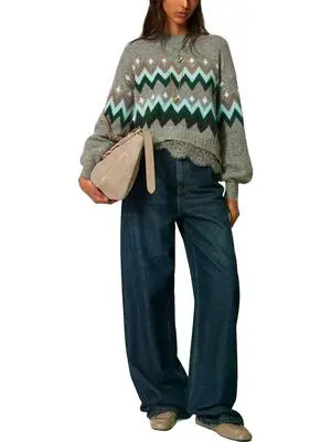 TWINSET Jacquard Jumper With Lace - Grey