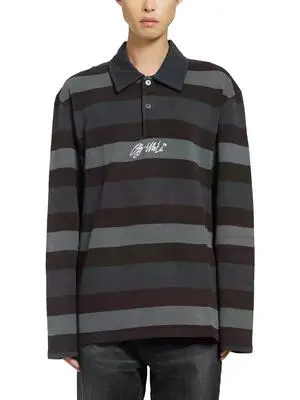 Off-White Striped Long-sleeve Polo Shirt - Grey