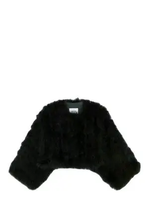 YVES SALOMON Yves Salomon Feather-Trim Cropped Jacket Black