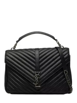 Saint Laurent Quilted Sheepskin Monogram College Satchel - Black