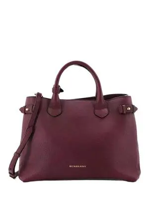 Burberry Banner Tote Leather And House Check Canvas Satchel - Brown