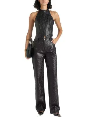 MANIÈRE DE VOIR Ruth Embossed-Leather Mid-Rise Trousers
