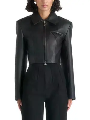 Manière De Voir Adina In Leather Cropped Jacket - Black