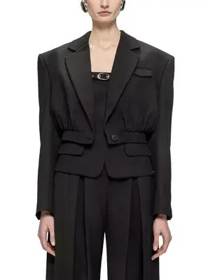 NISSA Cropped Gathered Blazer - Black
