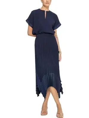 NISSA Pleated Midi Skirt - Blue
