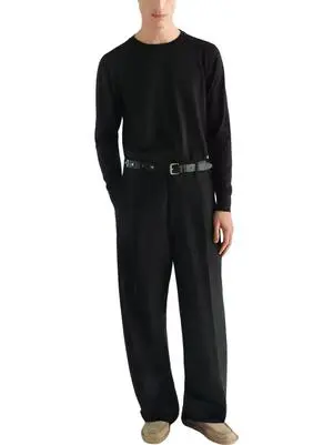LEMAIRE Crew-neck Sweater In Fine Mouliné Merino Wool - Black