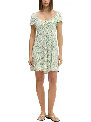 Rip Curl Mini Floral-print Tie-front Dress - Yellow