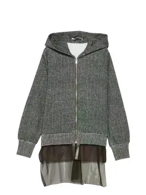 Undercover Herringbone-pattern Layered-hem Hoodie - Grey