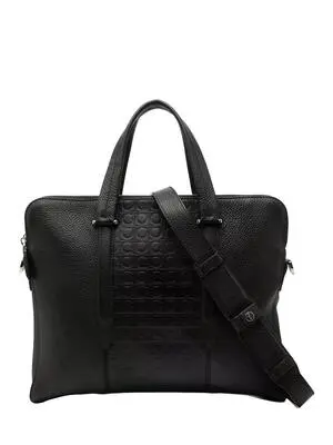 FERRAGAMO Gancini Embossed Leather Business Bag - Black