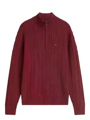 Tommy Hilfiger Cable-knit Quarter-zip Sweater - Red
