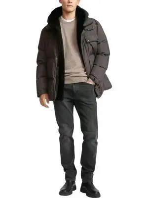 YVES SALOMON Shearling-trim Padded Coat - Brown