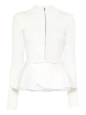 JUUN.J Ribbed Knit Peplum Zip-up Cardigan - Neutrals