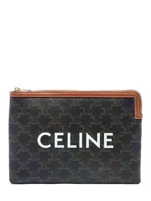 Celine Coated Canvas Triomphe Clutch Bag - Brown