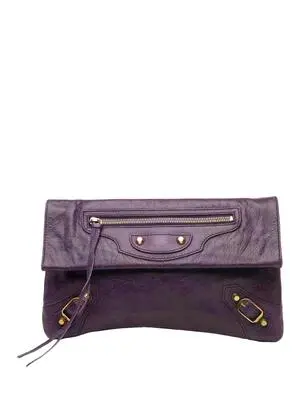 Balenciaga 2005-2026 Lambskin Motocross Classic Envelope Clutch Bag Purple