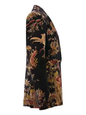Etro Double-breasted Cotton-velvet Jacket With Flower And Animal Overprint - Black