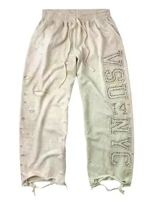 VALE FOREVER Distressed Crystal-embellished Track Pants - Neutrals