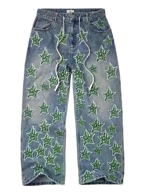 VALE FOREVER Allstar Star-patch Straight-leg Jeans - Blue