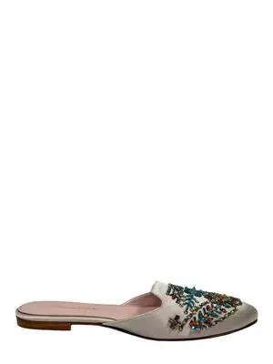 Oscar De La Renta Embellished Satin Mules - Silver