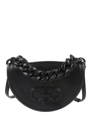 FERRAGAMO 2021-2026 Calfskin Aura Crescent Satchel - Black