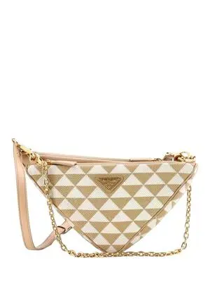 Prada Double Symbole Triangle Bag Leather And Jacquard Mini Shoulder Bag Neutrals