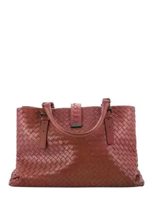 Bottega Veneta Roma Intrecciato Nappa Medium Tote Bag - Red