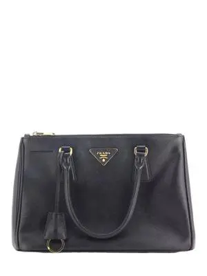 Prada Double Zip Lux Saffiano Leather Small Tote Bag Black