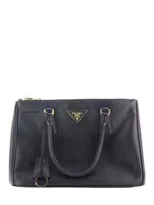 Prada Prada Double Zip Lux Saffiano Leather Small Tote Bag Black