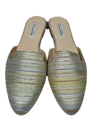 Oscar De La Renta Woven Striped Mules - Silver