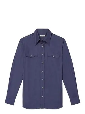 Husbands Cotton And Silk-blend Twill Shirt - Blue