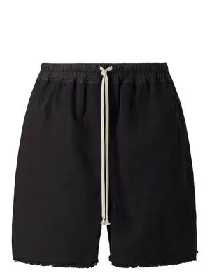 Rick Owens Straight-leg Frayed Cotton-canvas Shorts - Black