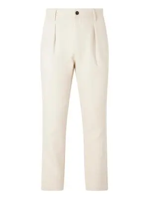 Mr P. Tapered Pleated Cotton And Cashmere-blend Trousers - Neutrals