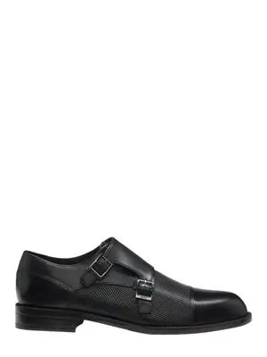 BOSS Leather Double Monk Shoes - Black